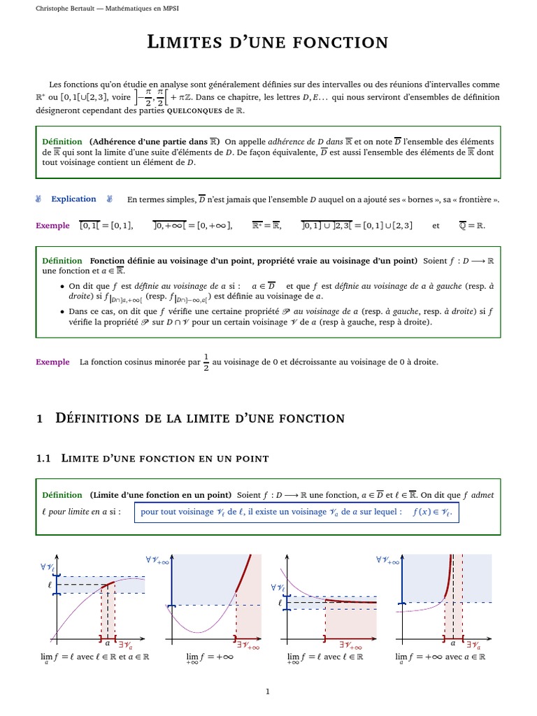 Cours - Limites d'une fonction.pdf | Limite (mathématiques) | Ensemble ...
