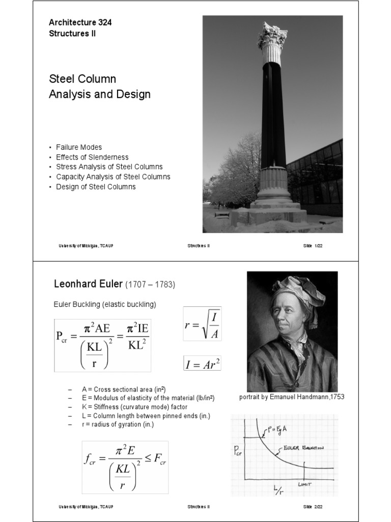 Steel Column Analysis and Design: Leonhard Euler | PDF | Buckling | Column