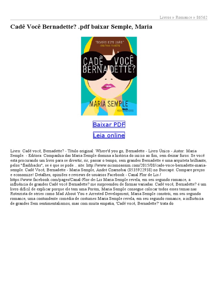 Cadê Você Bernadette | PDF