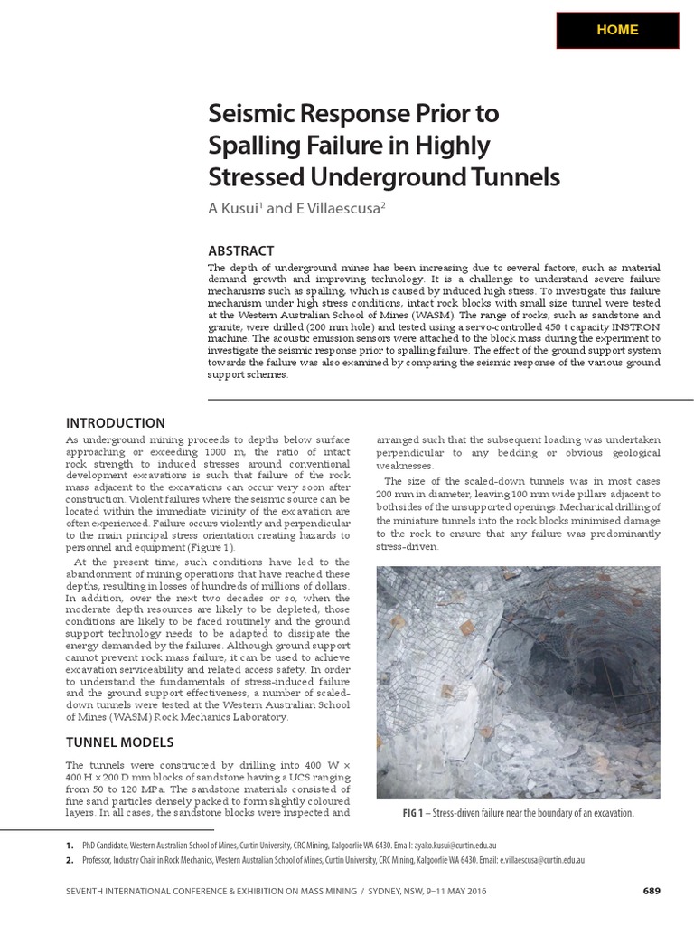 Seismic Response Prior To Spalling Failure in Highly Stressed ...
