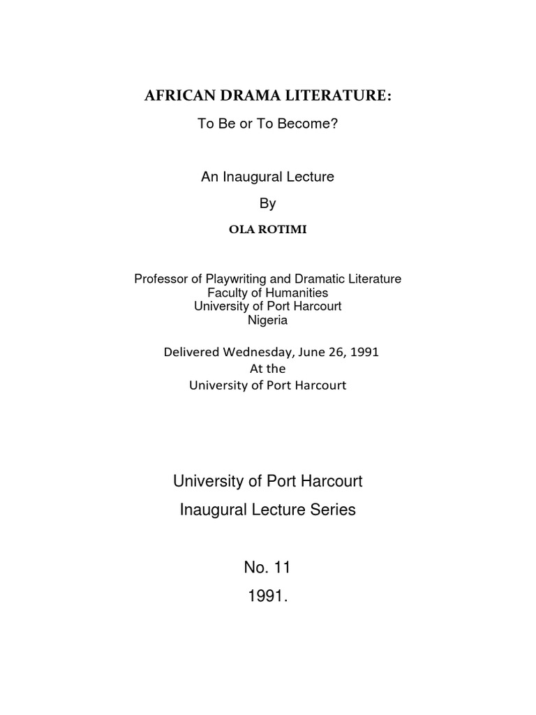 African Drama Literature, To Be or To Become | PDF | Africa | Matter