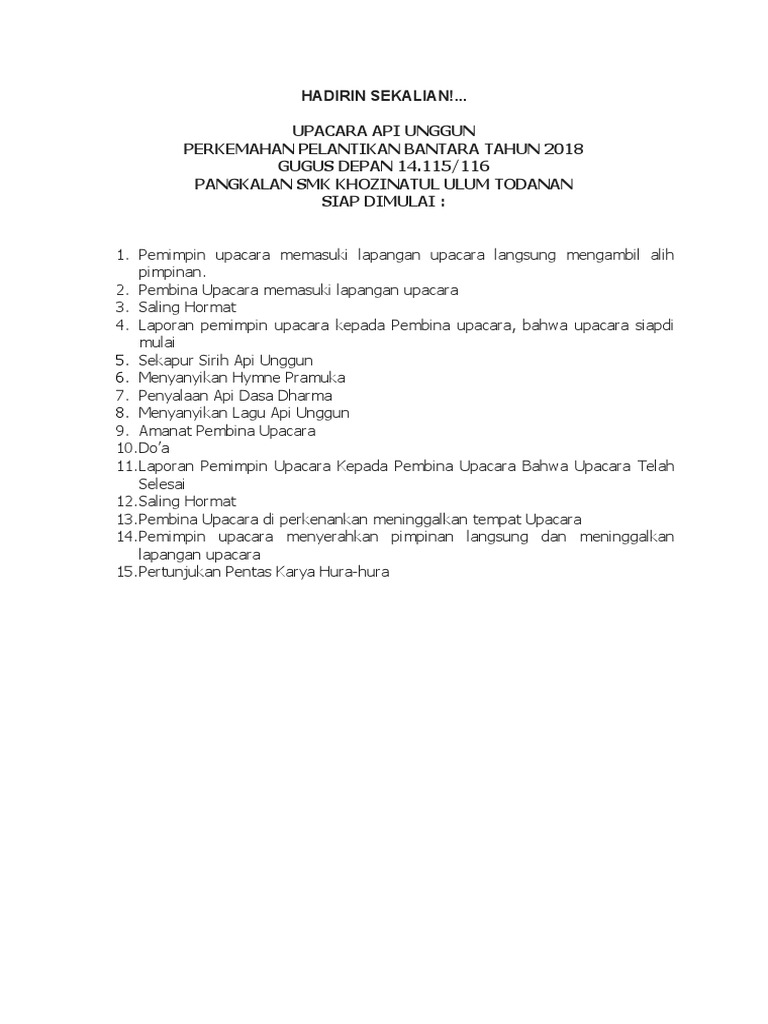 Susunan Upacara API Unggun | PDF