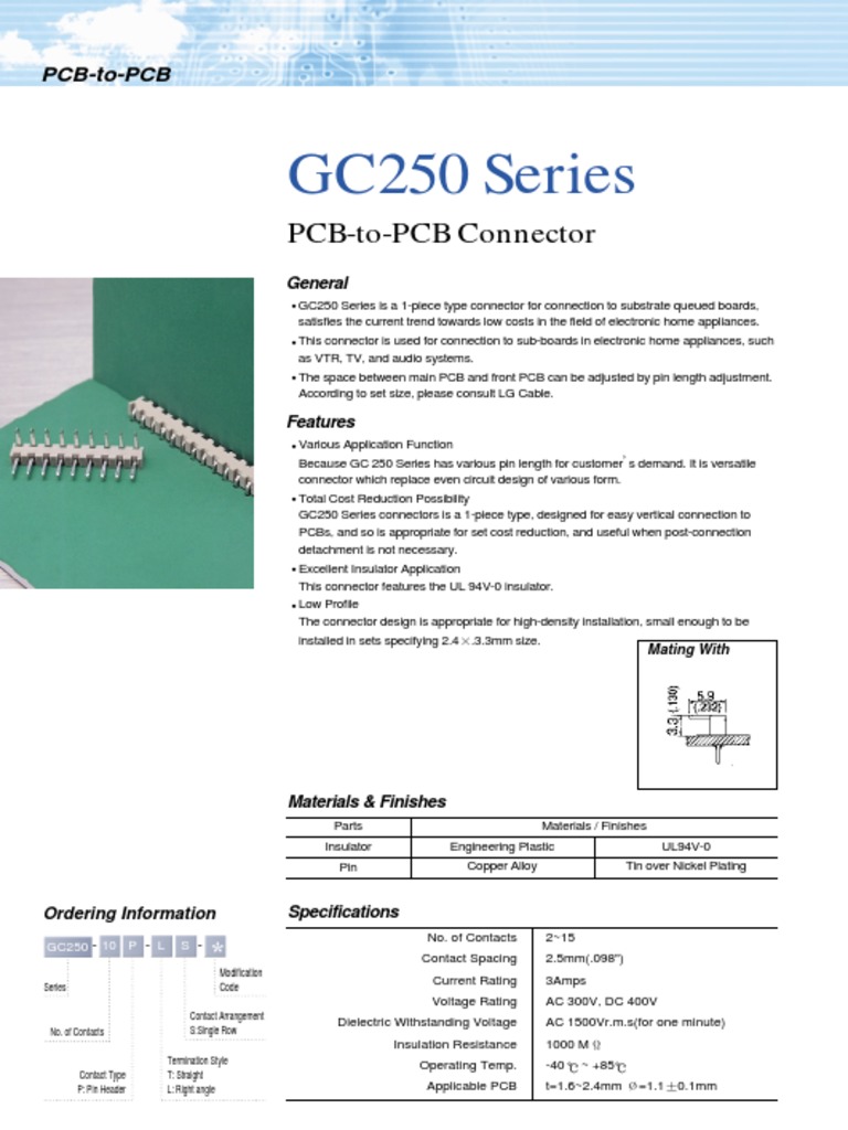 GC250 Datasheet | PDF | Electrical Connector | Printed Circuit Board