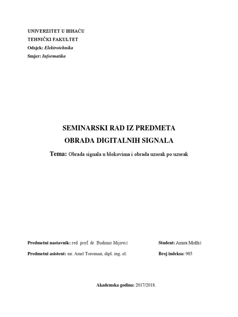 Obrada Signala U Blokovima I Obrada Uzorak Po Uzorak | PDF