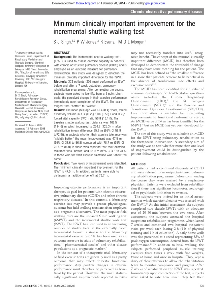 Minimum Clinically Important Improvement For The Incremental Shuttle ...