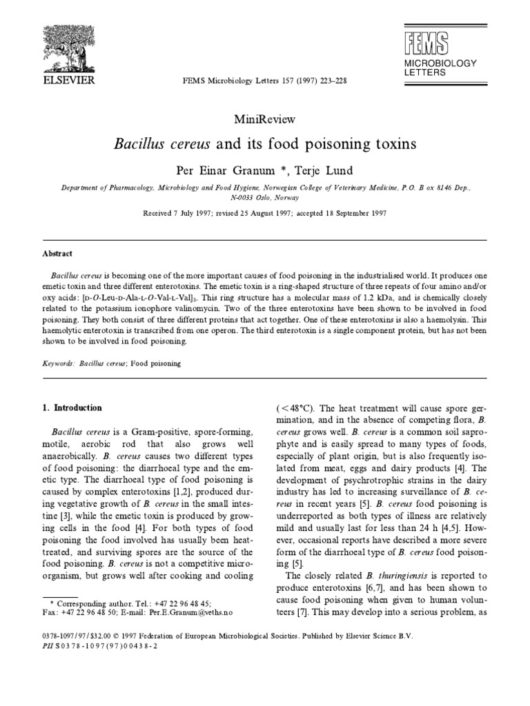 Granum 2006 Bacillus Cereus and Its Poising Toxins | PDF | Foodborne ...