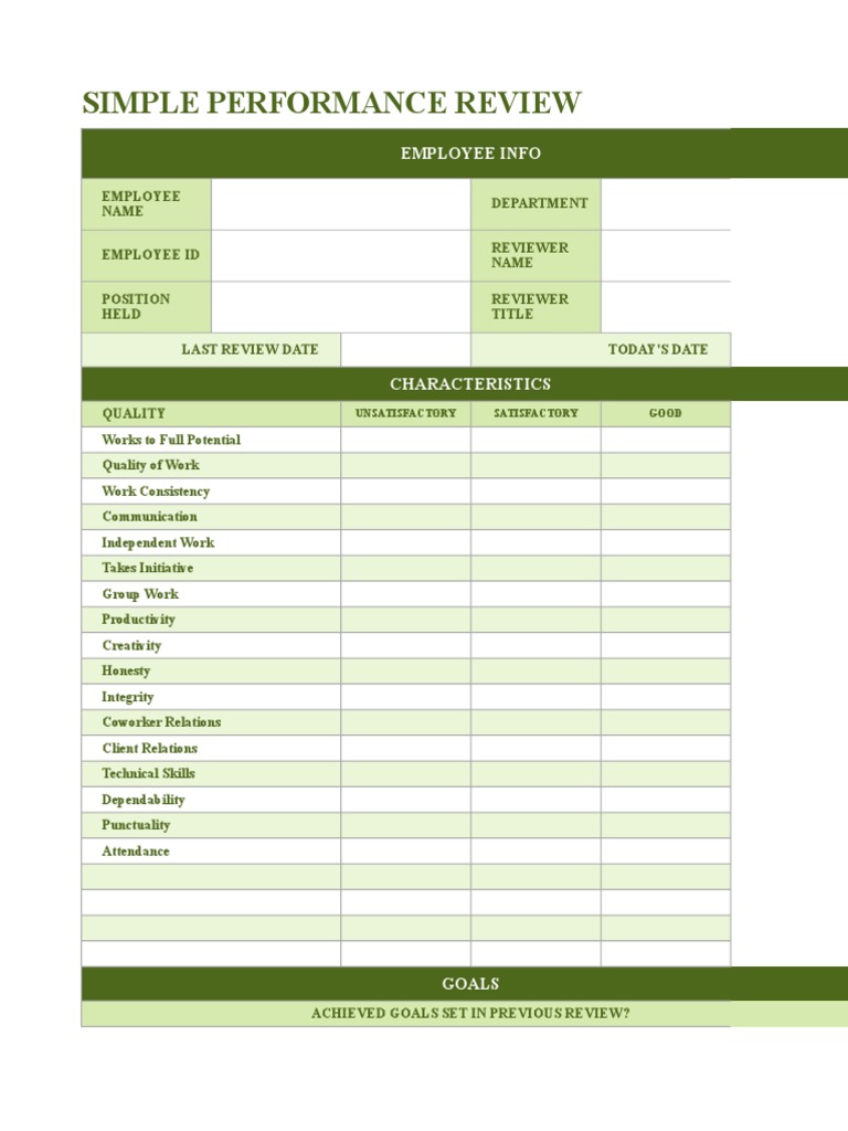 Simple Employee Performance Review Template | PDF | Business ...