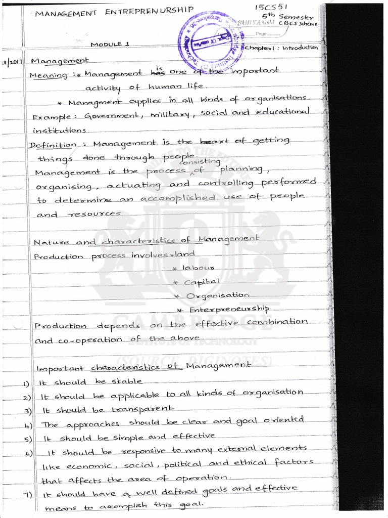 Management and Entrepreneurship Notes Module 1 | PDF