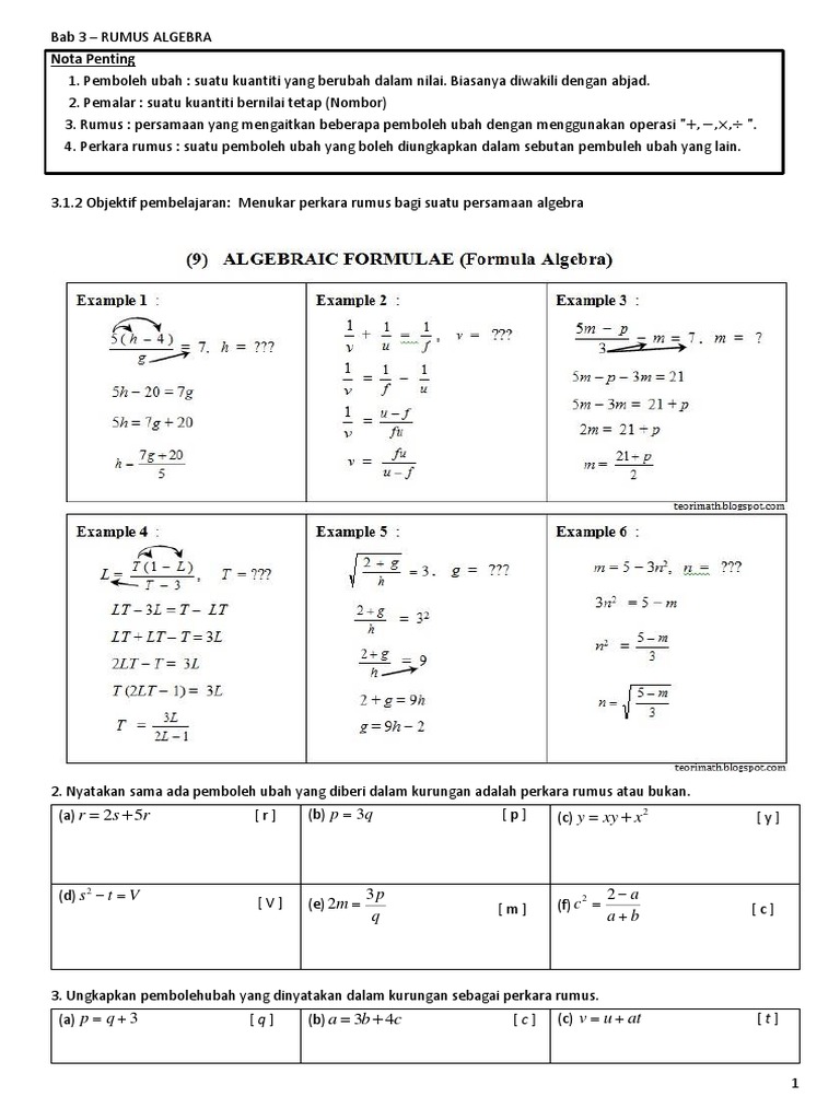 Bab 3 Rumus Algebra | PDF