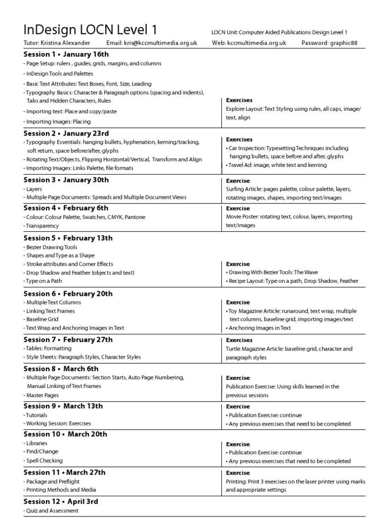 Indesign 12week Spring | PDF | Page Layout | Typography
