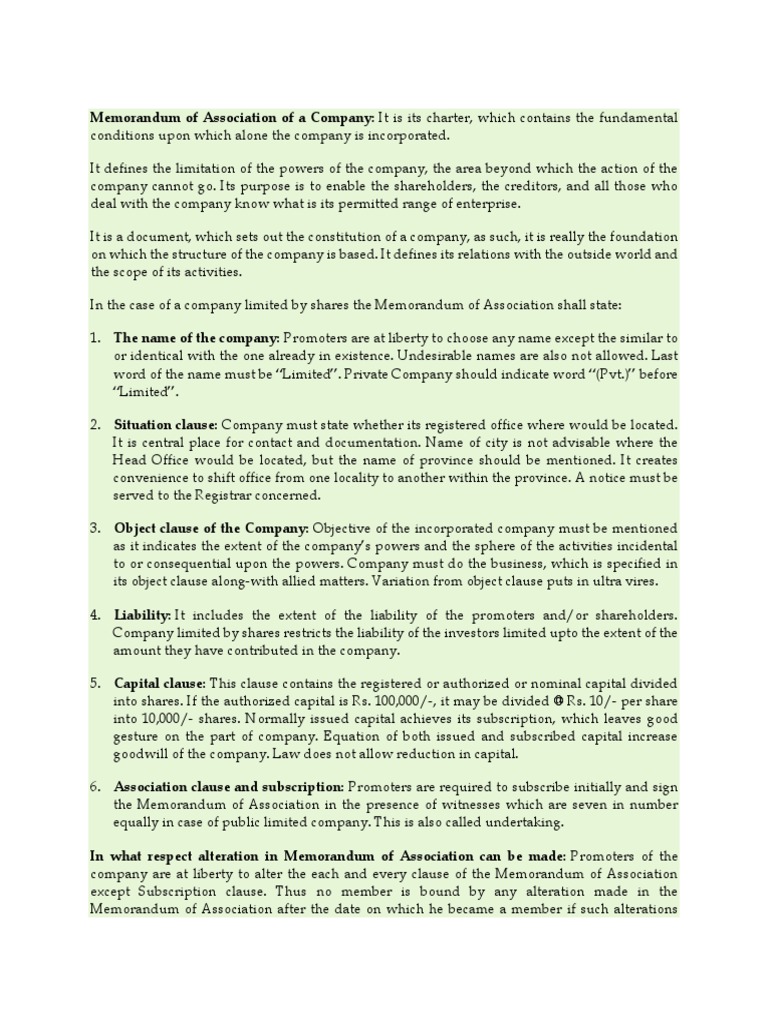 Memorandum of Association of A Company | PDF | Companies | Limited Company