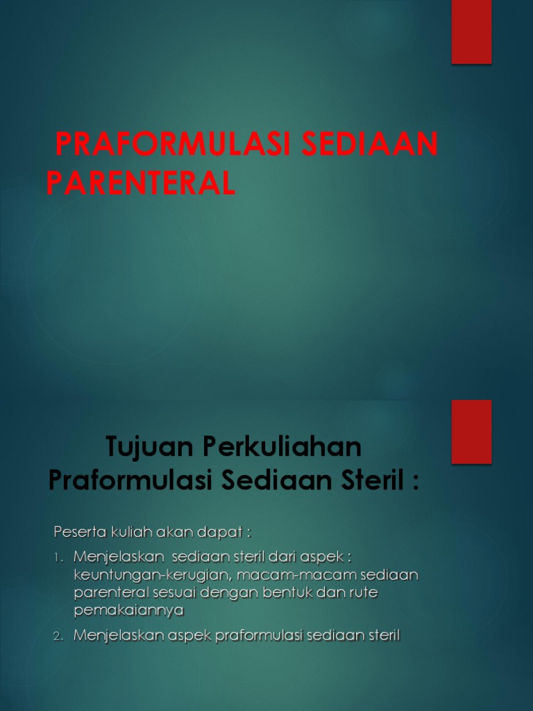 Formulasi Sediaan Parenteral Steril | PDF