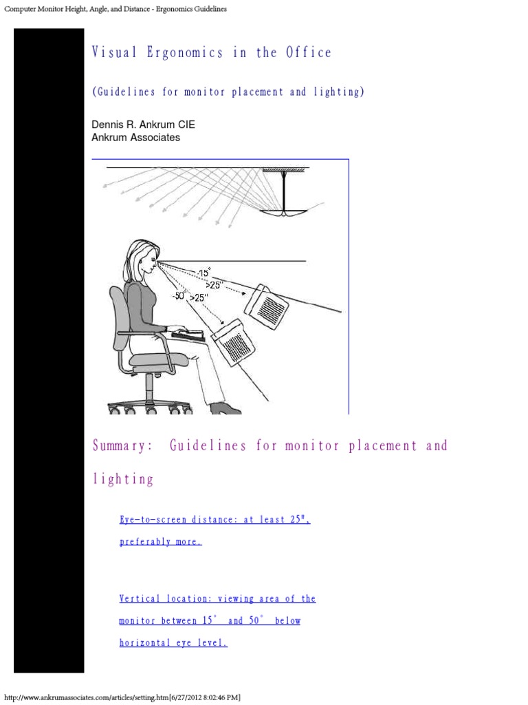 Ergonomic Guidelines for Monitor Setup | PDF | Lighting | Computer Monitor