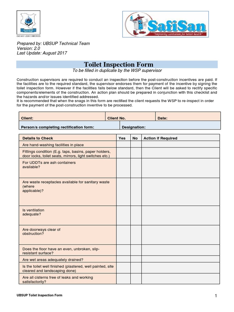 Toilet Inspection Form | PDF