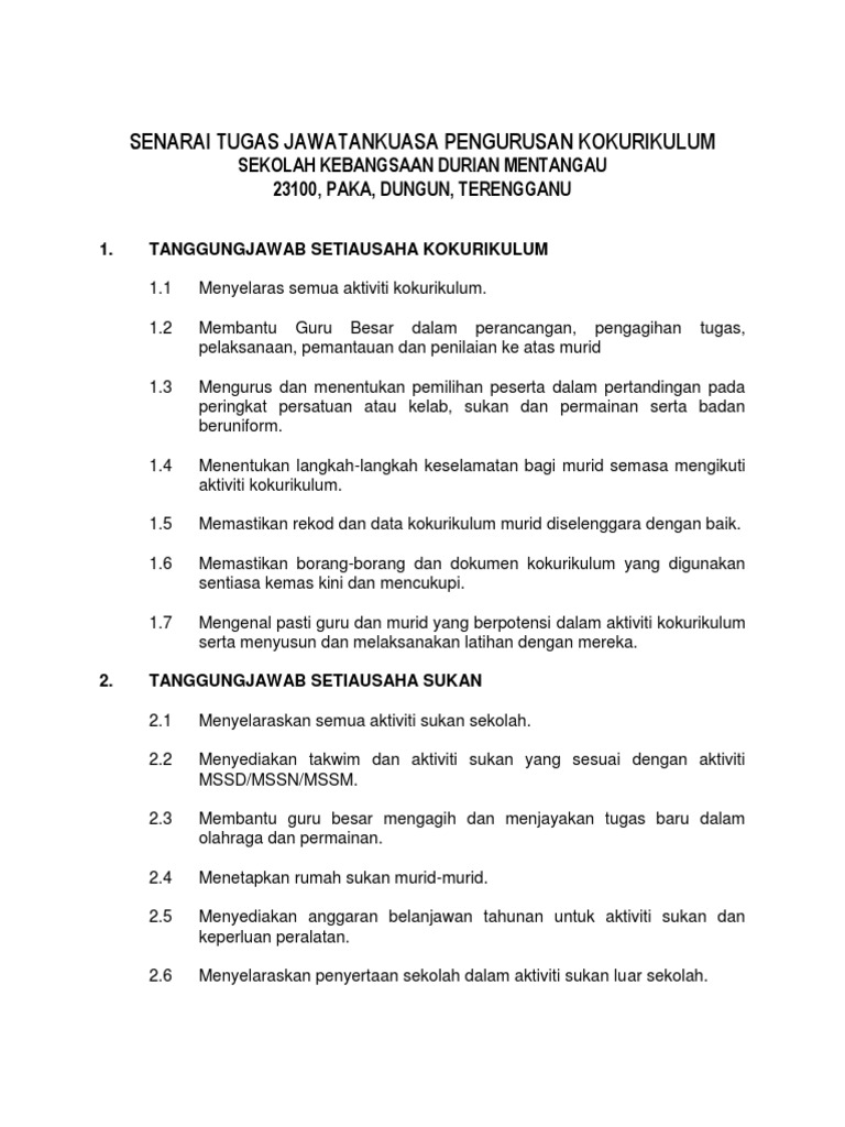 Senarai Tugas AJK Koko 2018 | PDF