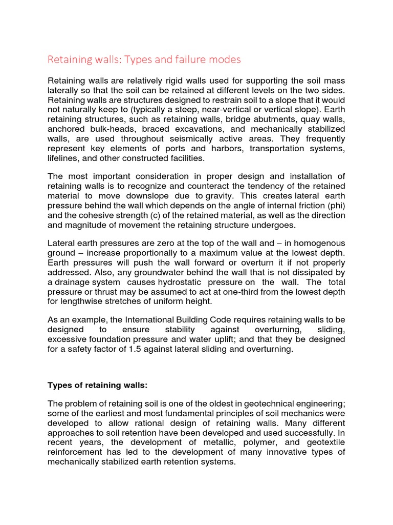 Retaining Walls - Failure Modes | PDF | Continuum Mechanics | Building ...