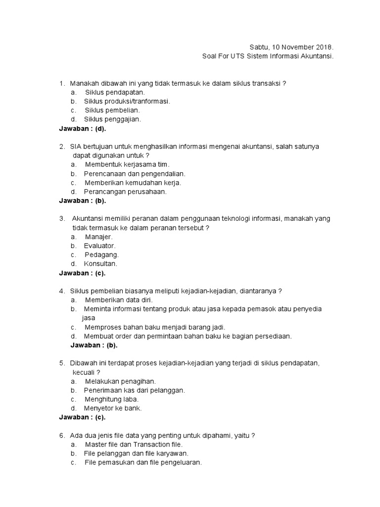 Soal UTS SIA PDF | PDF