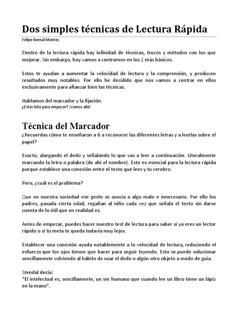 Técnicas Básicas de Lectura Rápida | PDF | Lectura veloz | Cognición