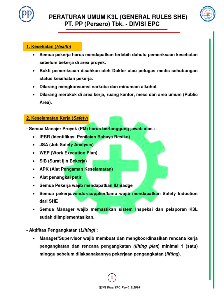 KESELAMATAN DAN KESEHATAN KERJA DI PT. PP (PERSERO) Tbk. - DIVISI EPC | PDF