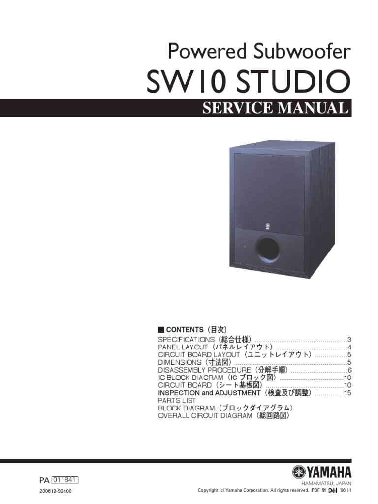 185281&fileyamaha Sw10-Studio SM | PDF | Amplifier | Decibel