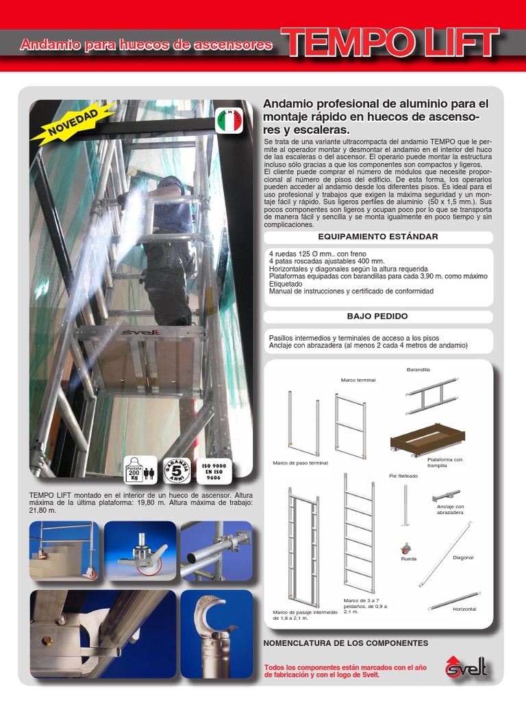 Svelt Ficha Tecnica Tempo Lift | PDF | Andamio | Ascensor