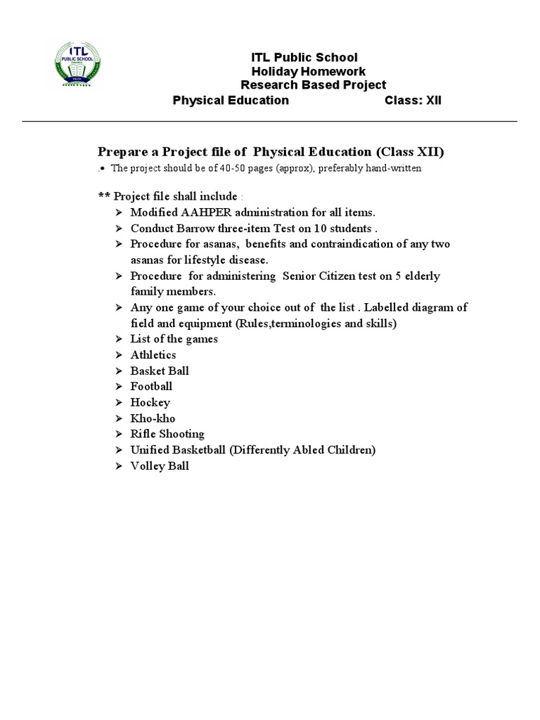 Prepare A Project File of Physical Education (Class XII) | PDF