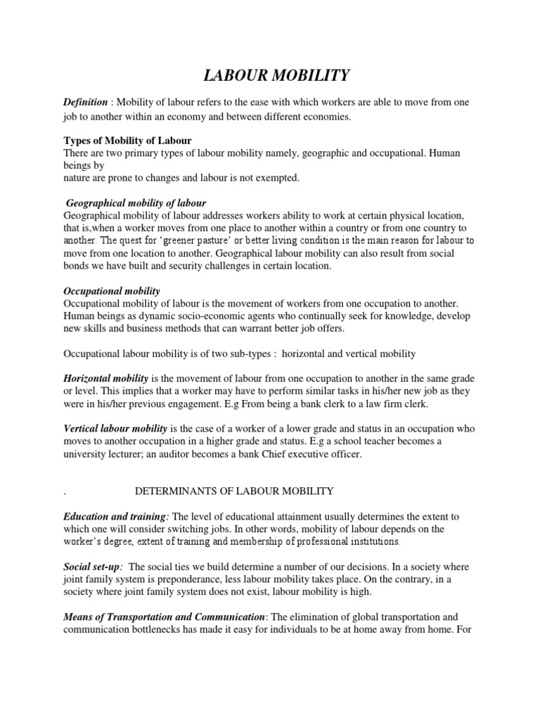 Types of Mobility of Labour | PDF | Trade Union | Labour Economics