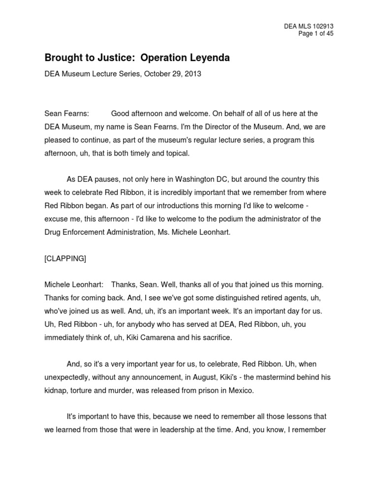 DEA LectureSeries OperationLeyenda Transcript | PDF | Drug Enforcement ...