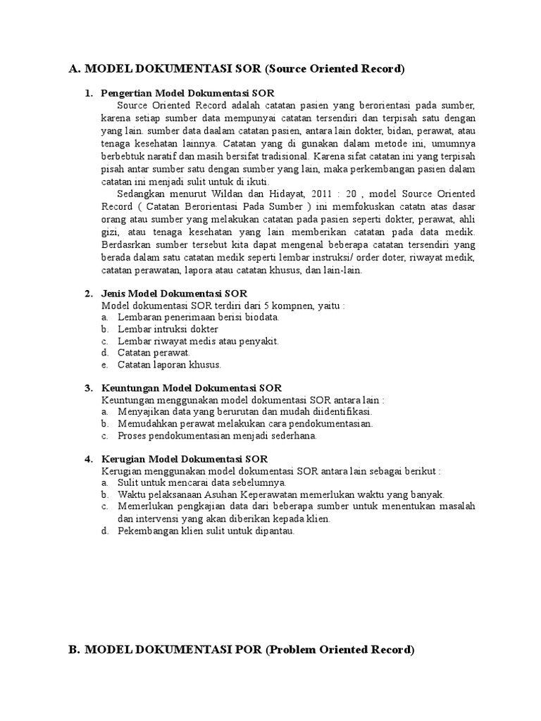 Model Dokumentasi Sor Dan Por | PDF