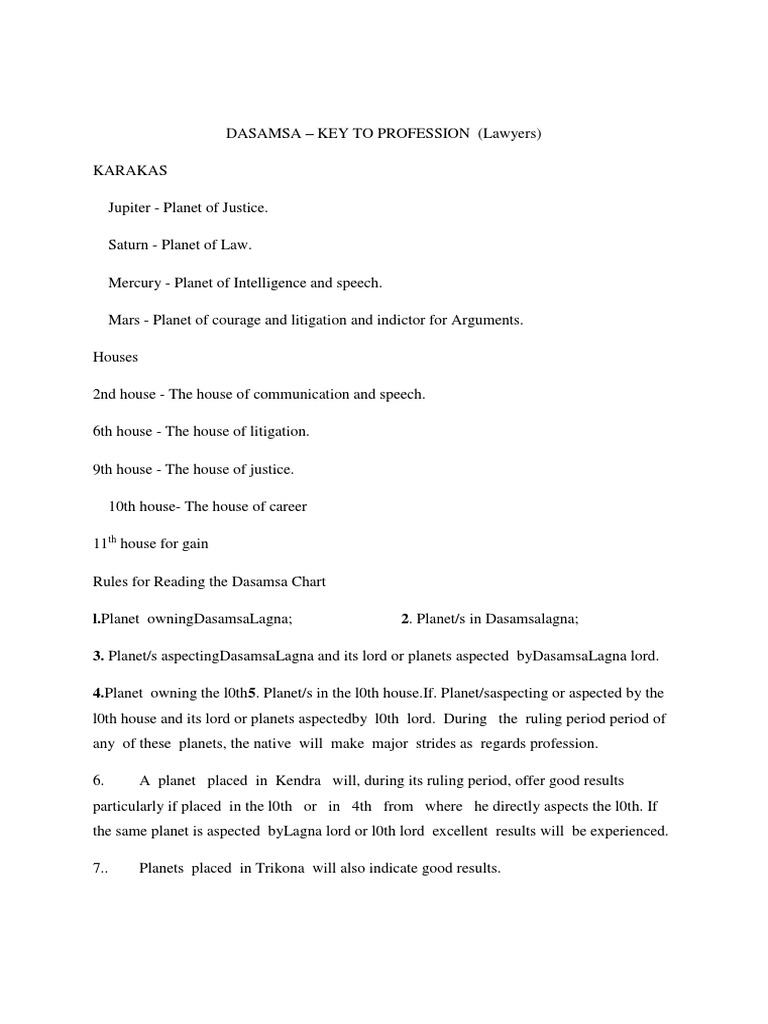 Dasamsa Chart Analysis for Lawyers | PDF | Planets In Astrology ...