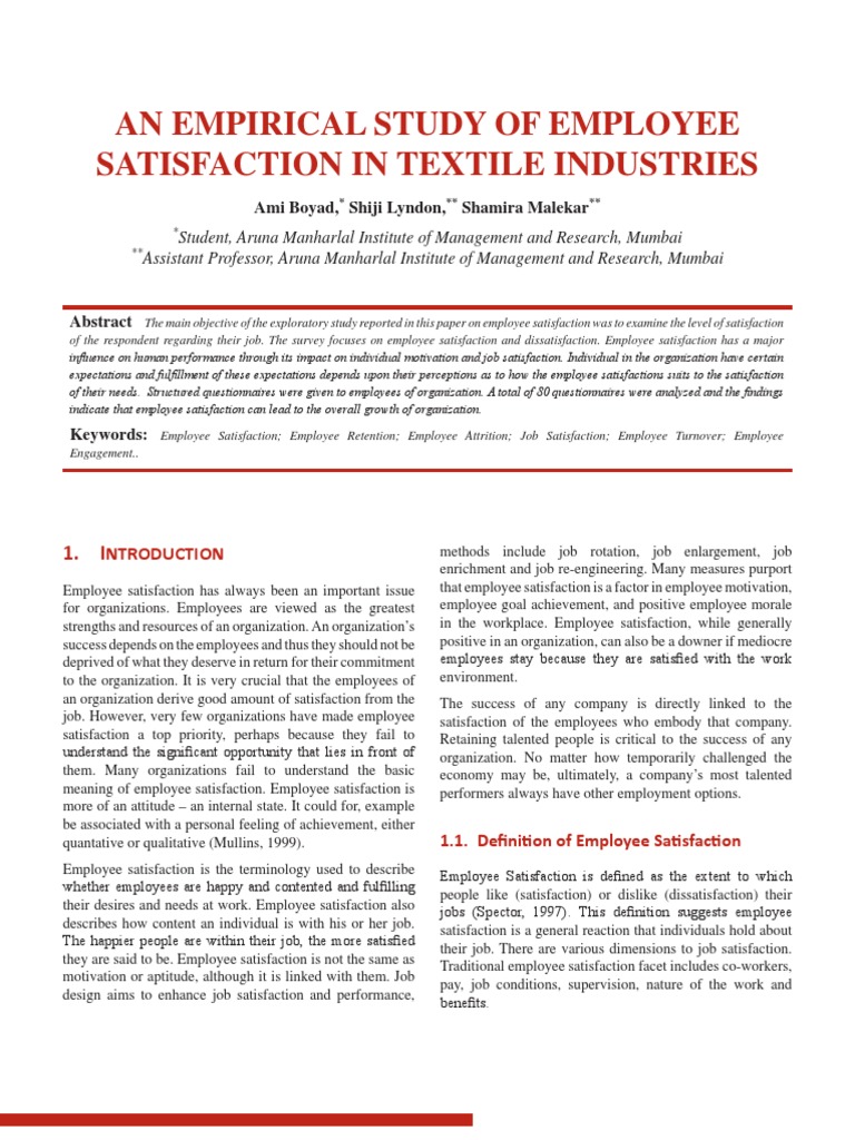 Project in Textile Industry PDF | PDF | Job Satisfaction | Contentment
