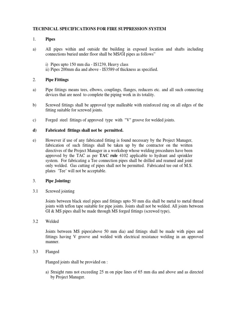 Technical Specifications For Fire Suppression System Pipes | PDF | Pipe ...