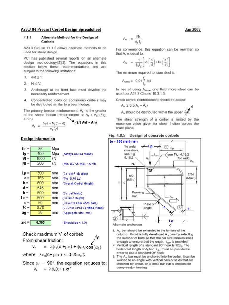 Corbel Design Spreadsheet To ACI318 | PDF | Nature