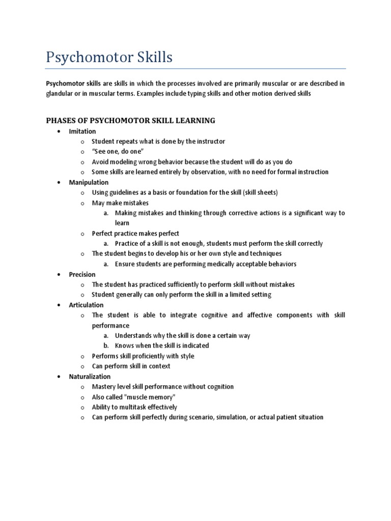 Psychomotor Skills | PDF | Critical Thinking | Thought