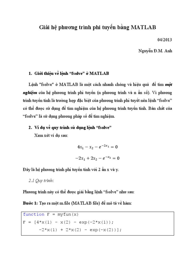 Giai He Phuong Trinh Phi Tuyen Bang Matlab | PDF