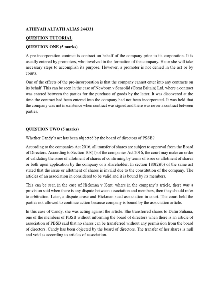 Question Tutorial | PDF | Limited Liability | Partnership