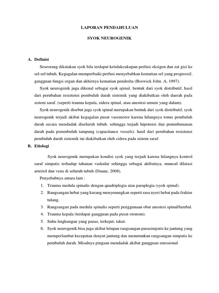 Pemahaman Syok Neurogenik dan Etiologinya | PDF