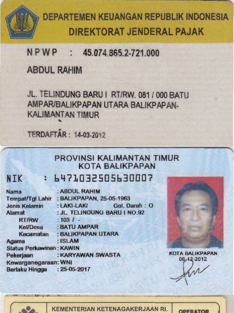 KTP, NPWP, Sio - Abd. Rahim | PDF
