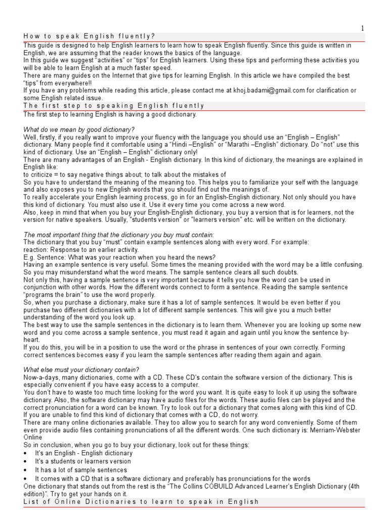 How To Speak English Fluently | PDF