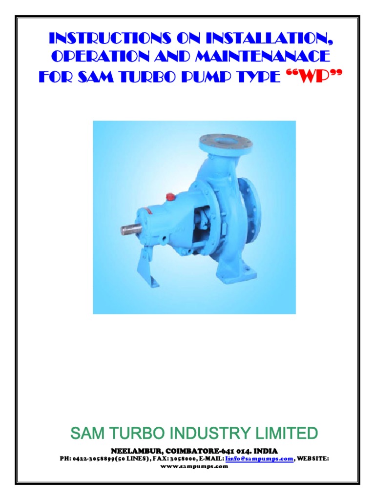 Install, Operate and Maintain Sam Turbo Pump Guide | PDF | Pump ...