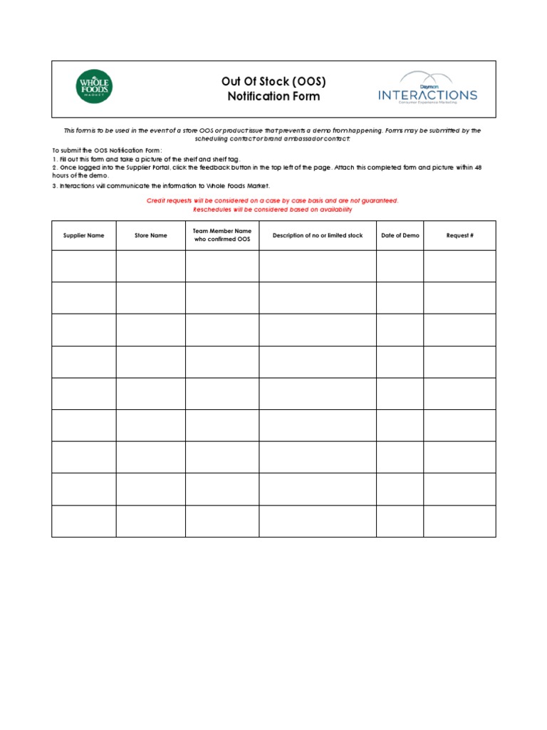 Out of Stock Notification Form 1 | PDF