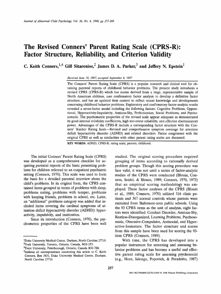 Conners I | PDF | Attention Deficit Hyperactivity Disorder | Impulsivity