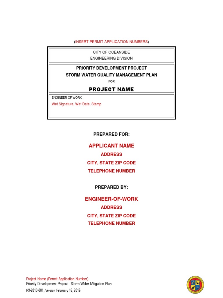 Oceanside Storm Water Quality Plan Template | PDF | Stormwater | Water ...