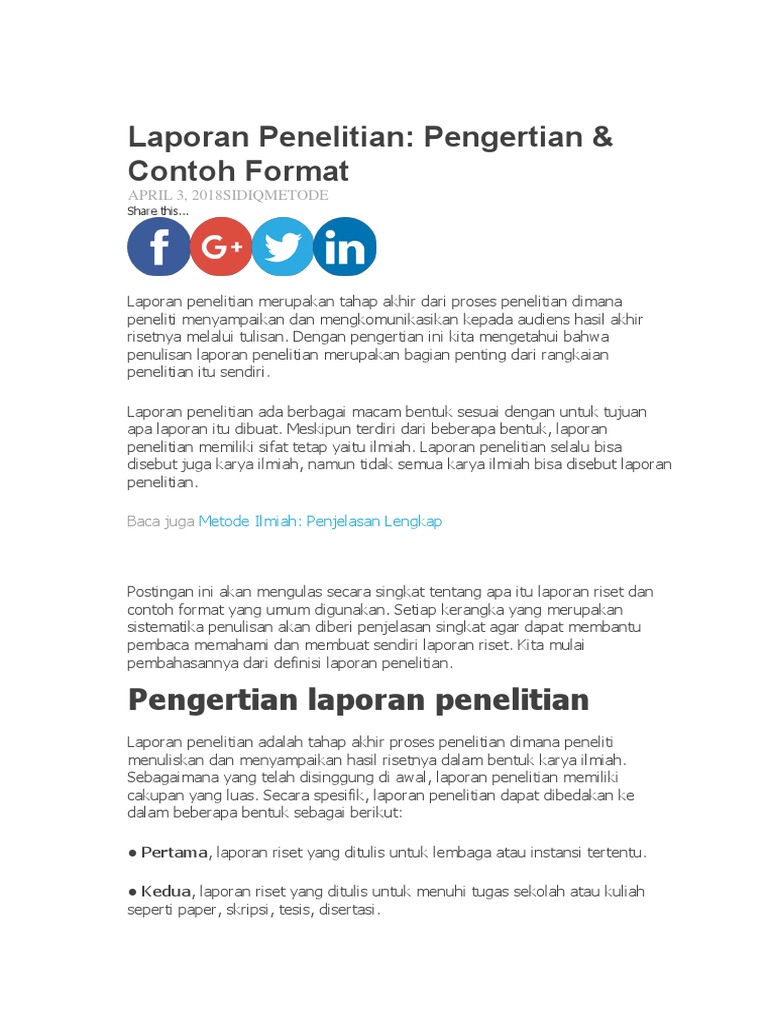 CONTOH FORMAT Laporan Penelitian | PDF