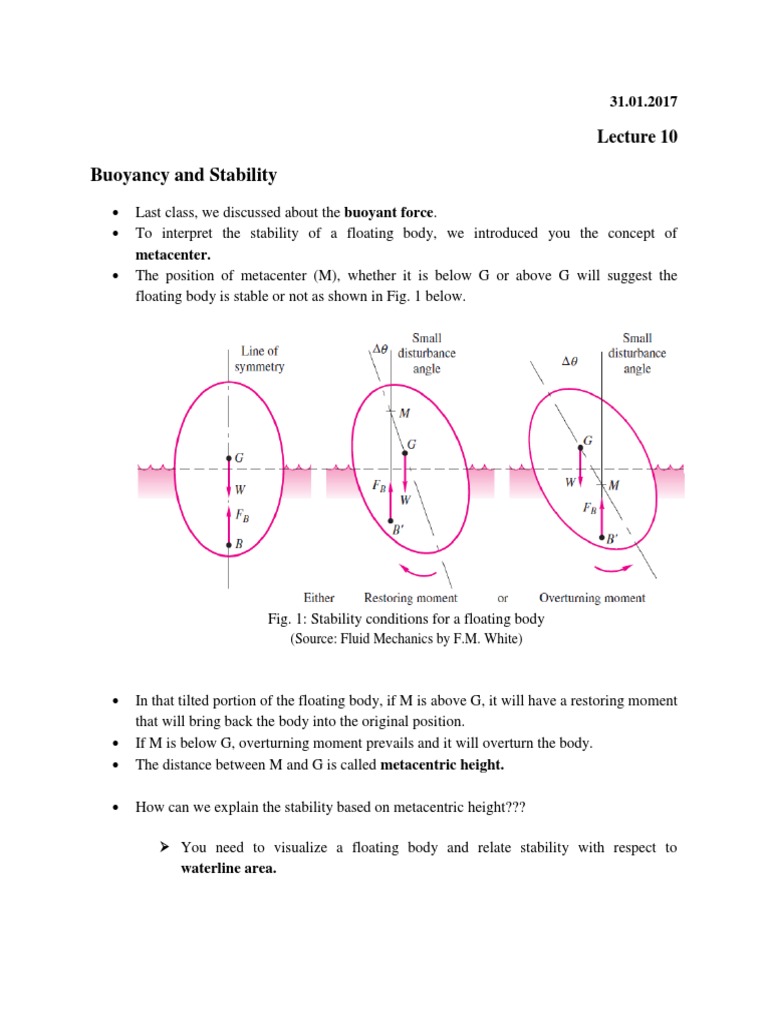 Lecture - 10 Buoyancy and Stability | PDF | Buoyancy | Quantity