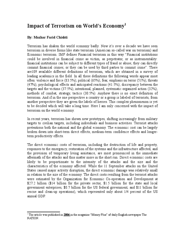 Impact of Terrorism On Worlds Economy | PDF | Financial Markets | Stocks