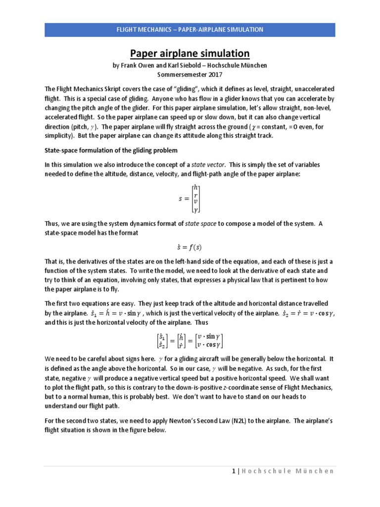 Paper Airplane Flight Simulation Model | PDF | Flight | Airplane