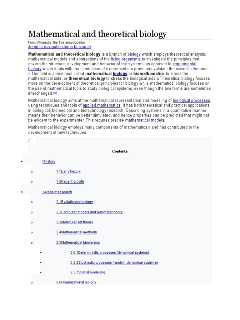 Mathematical and Theoretical Biology | PDF | Mathematical And ...