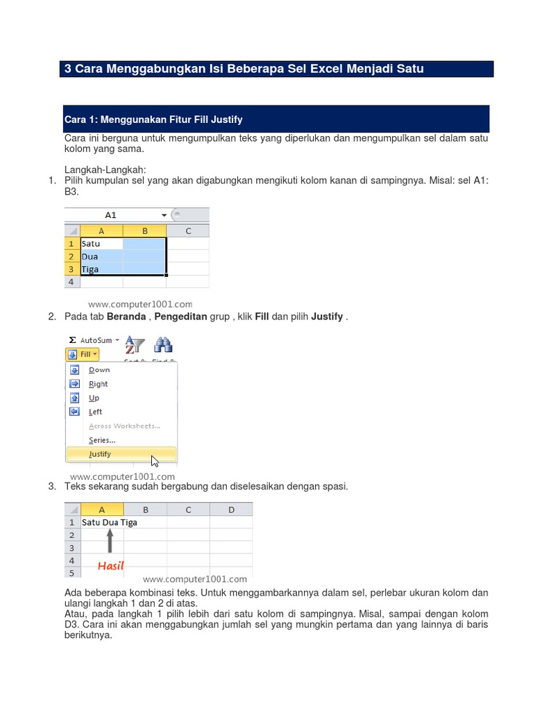 3 Cara Menggabungkan Isi Beberapa Sel Excel Menjadi Satu | PDF