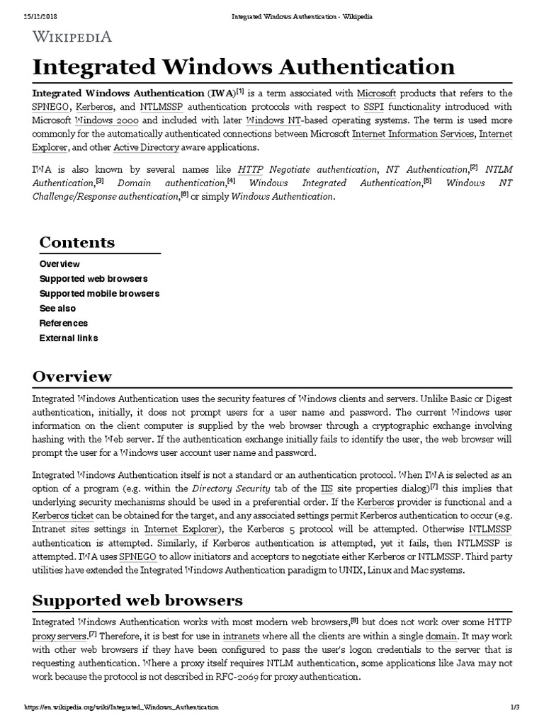 Integrated Windows Authentication Wikipedia Pdf Cybercrime System Software 